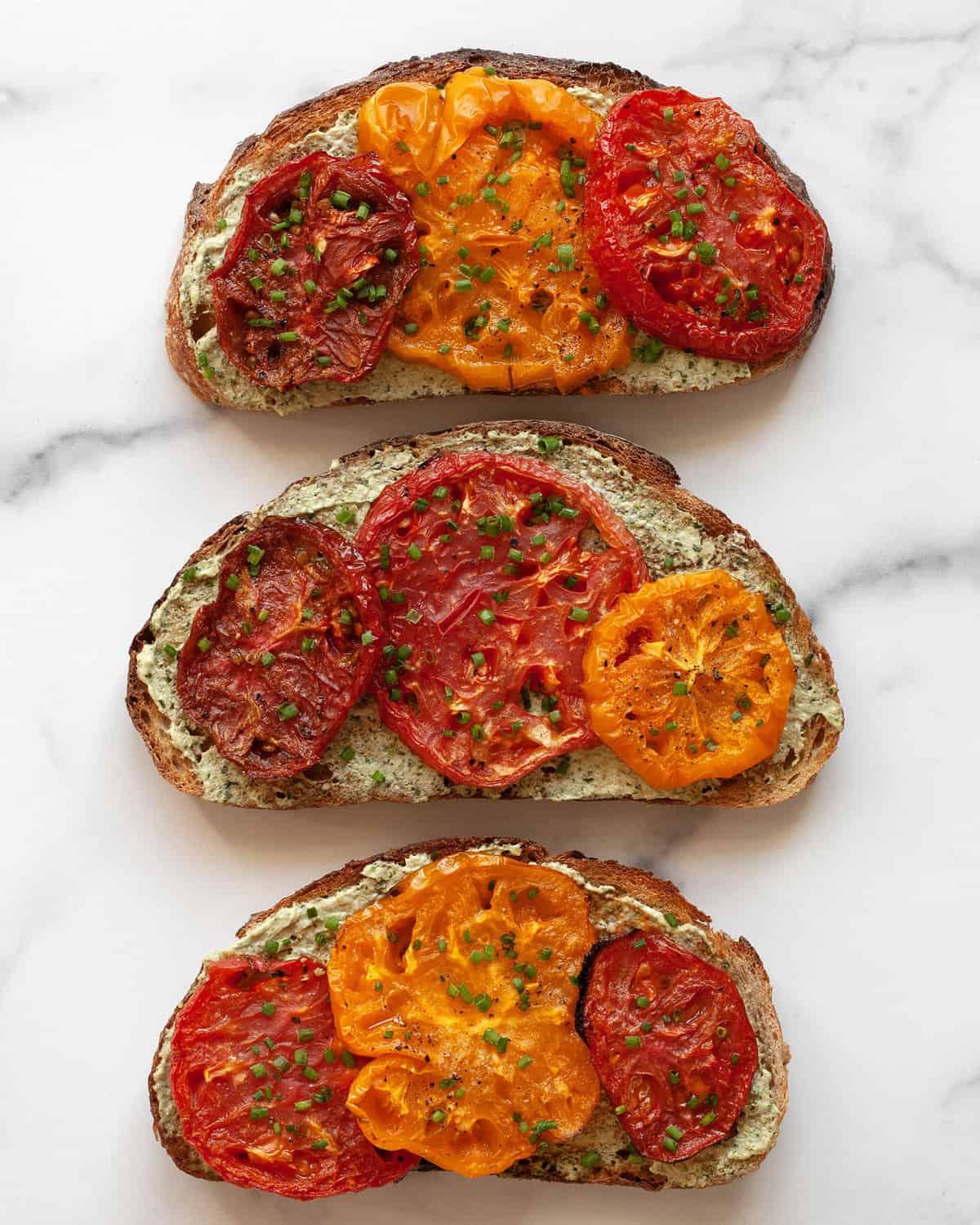 Roasted Tomato Toast with Pesto Cheese Spread - Last Ingredient