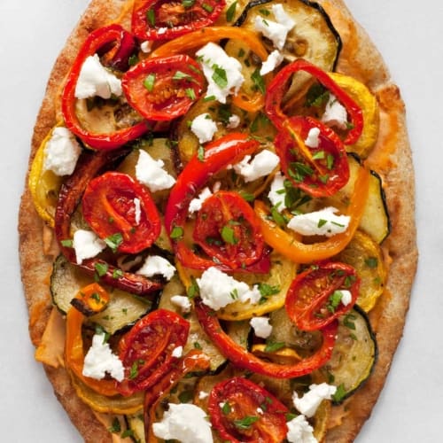 Roasted Vegetable Naan Flatbread Pizza - Last Ingredient