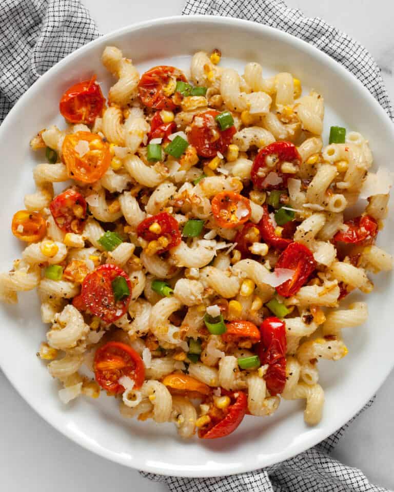 Roasted Sweet Corn Pesto Pasta with Tomatoes | Last Ingredient