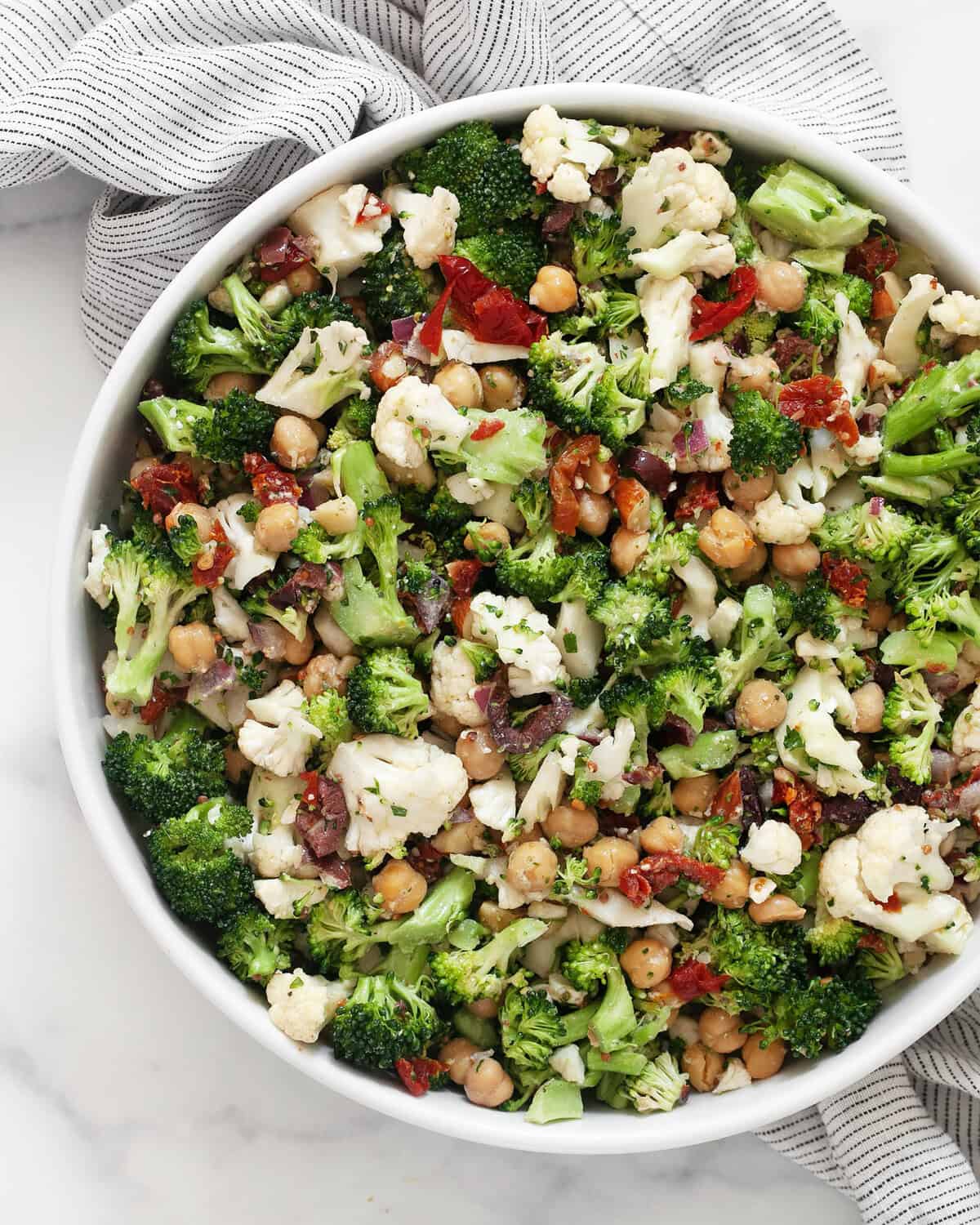 Broccoli Cauliflower Salad with Chickpeas and Tahini Vinaigrette - Last ...